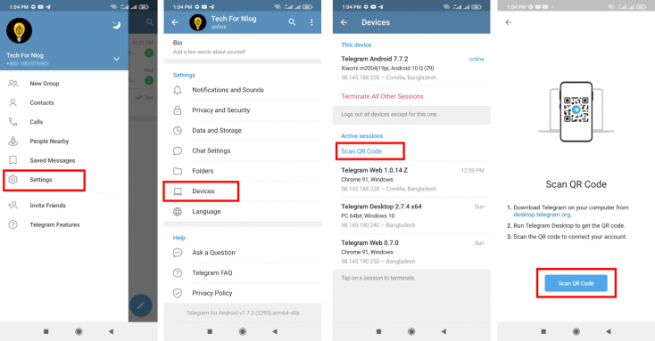 Authorizing accounts in Telegram kit 2 - fast by QR code