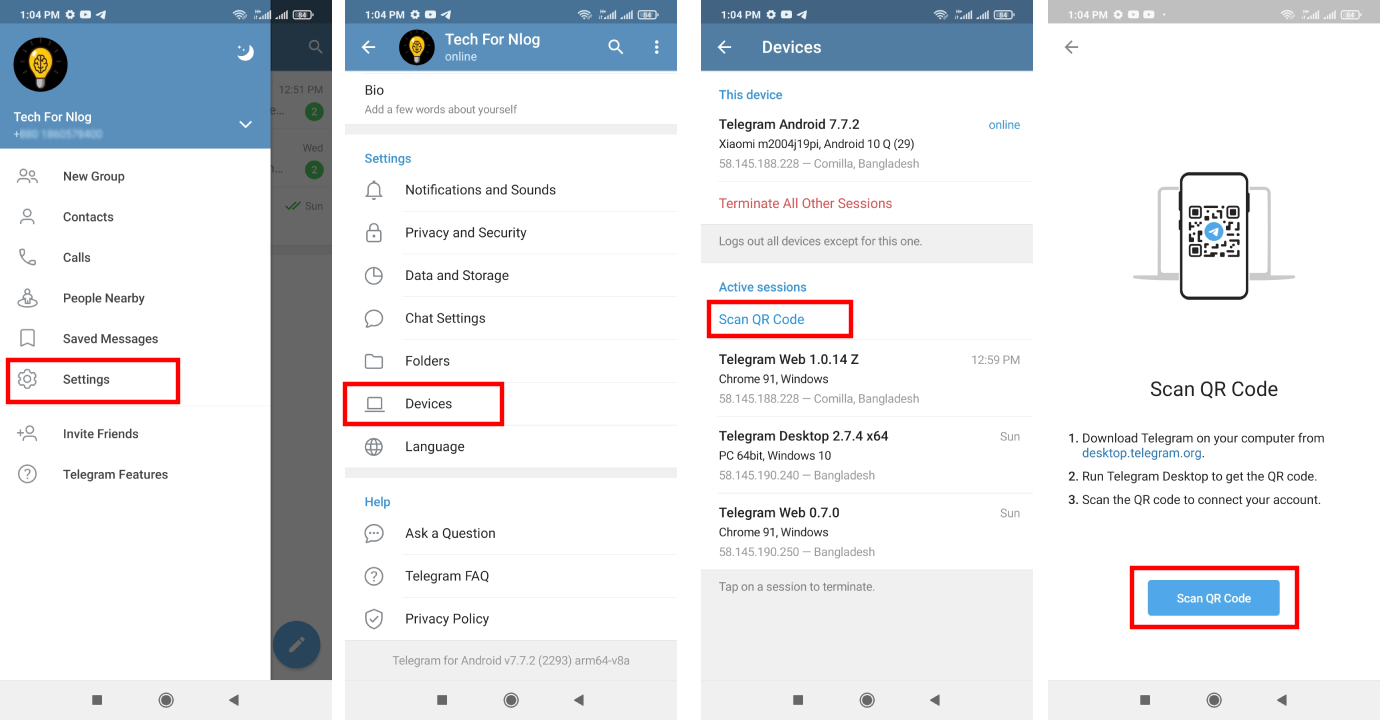 Authorizing accounts in Telegram kit 2 - fast by QR code